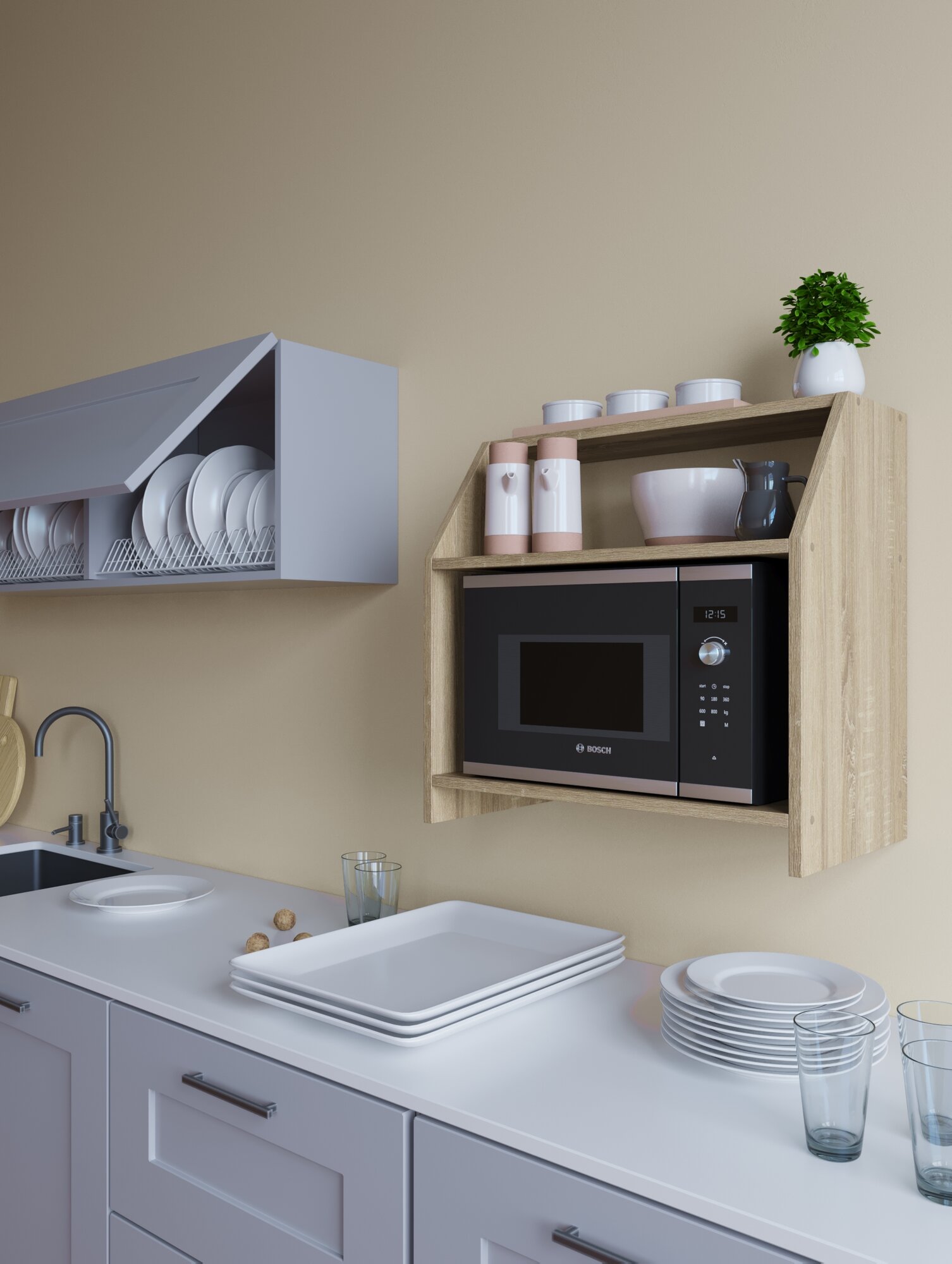 Полка кухонная, подвесная, для микроволновки, ЛДСП, 56x32 см