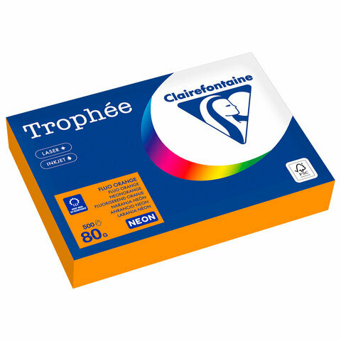 Бумага цветная CLAIREFONTAINE, А4, 80 г/м2, 500 л, неон, оранжевый, 2978C, 2978PC