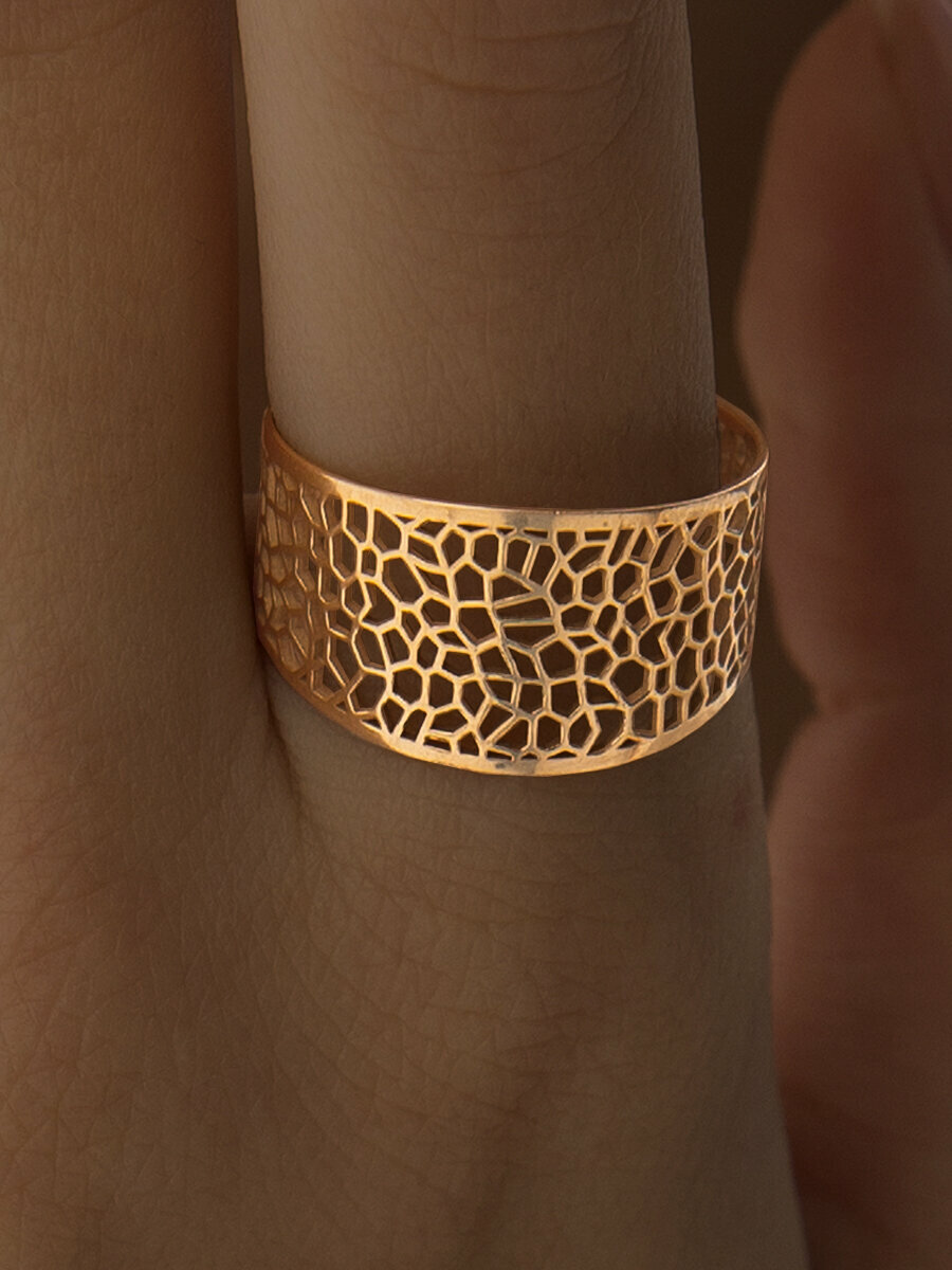Кольцо широкое, серебро, 925 проба, золочение