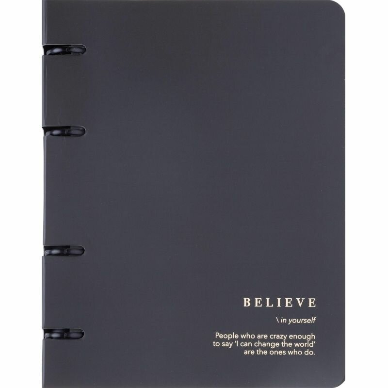 Тетрадь BeSmart "Believe", черная общая, А5, 120 листов, клетка, кольца (N4761)