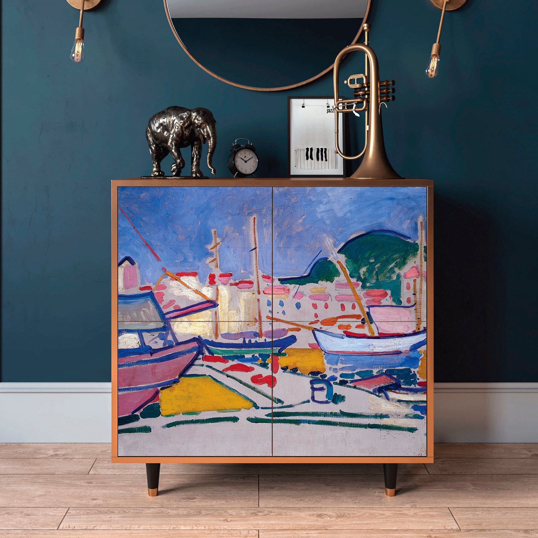 Комод - STORYZ - BS3 The Port of Collioure by Andre Derain , Размер - 94 x 96 x 48 см, Цвет корпуса - Орех