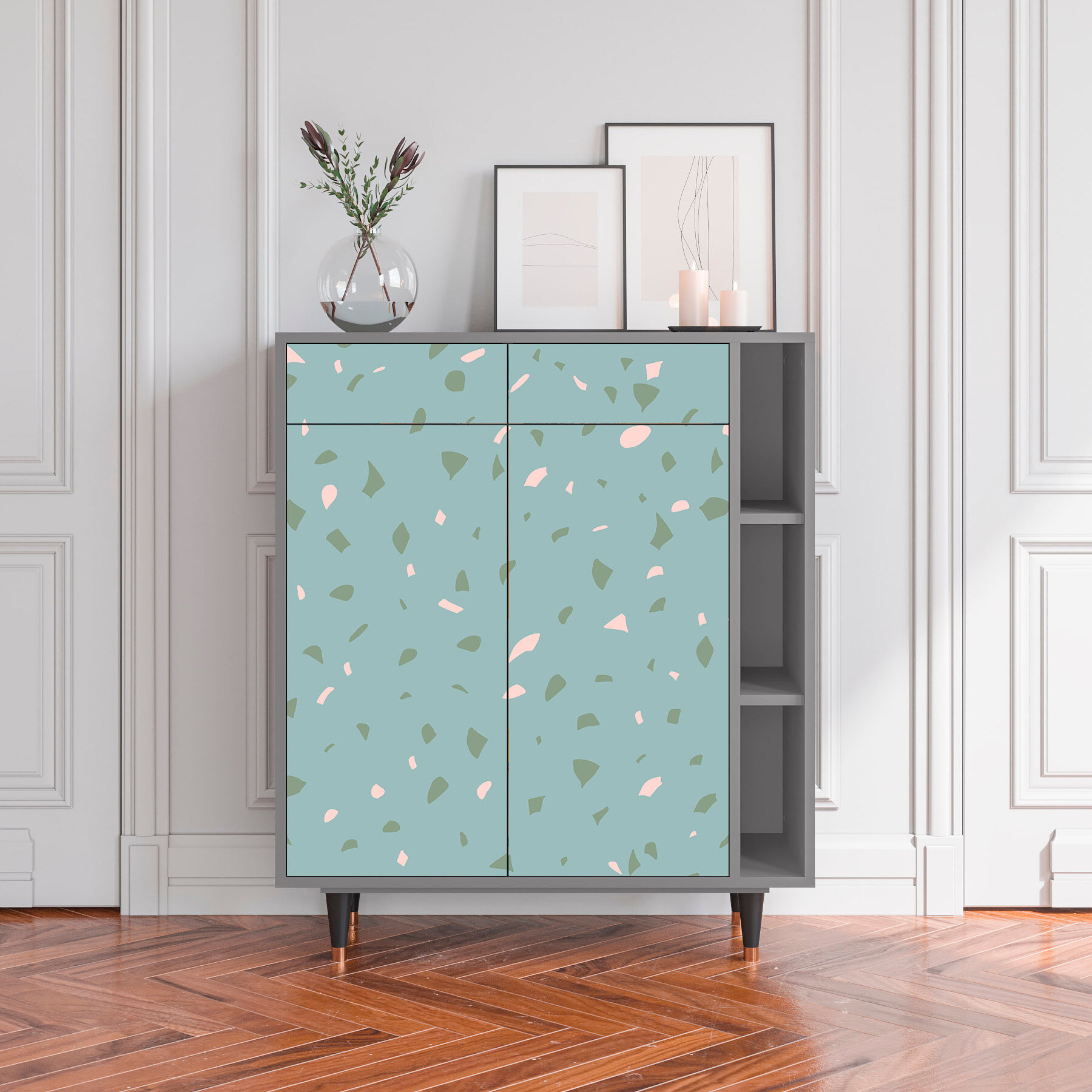 Комод - STORYZ - BS6 Blue Drops, Размер - 94 x 110 x 41 см, Цвет корпуса - , Серый