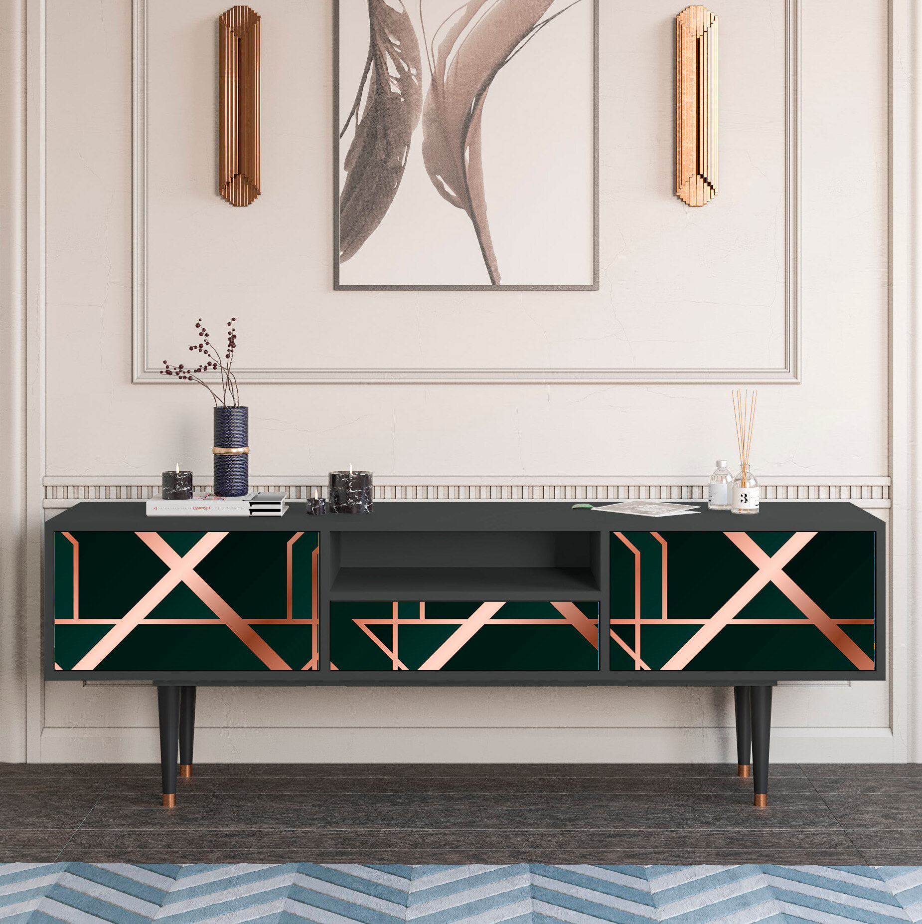 ТВ-Тумба - STORYZ - T6 Emerald Gatsby, Размер - 170 x 69 x 41 см, Цвет корпуса - , Антрацит