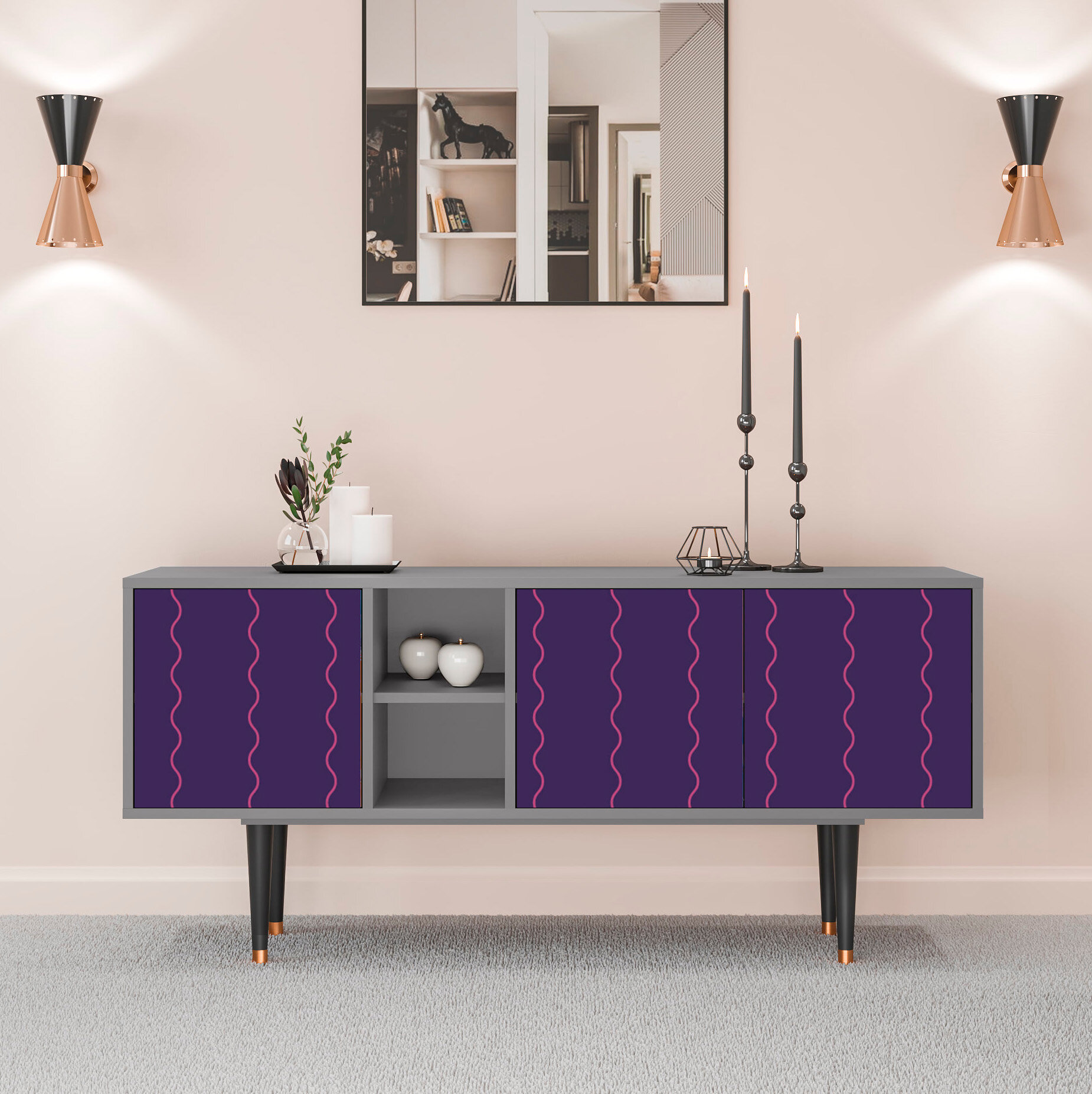 ТВ-Тумба - STORYZ - T5 Grape Maccaroni, Размер - 150 x 69 x 41 см, Цвет корпуса - , Серый