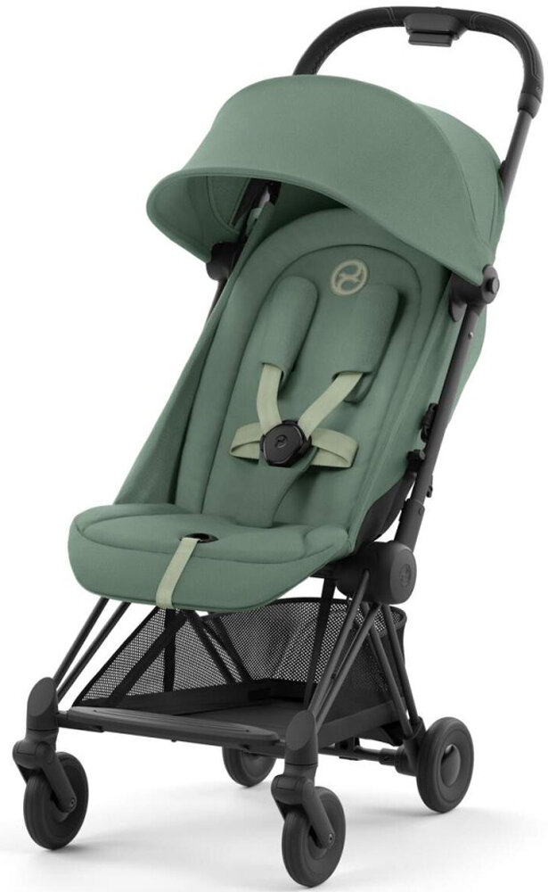 Cybex Coya (Matt Black Leaf Green с бампером и дождевиком)