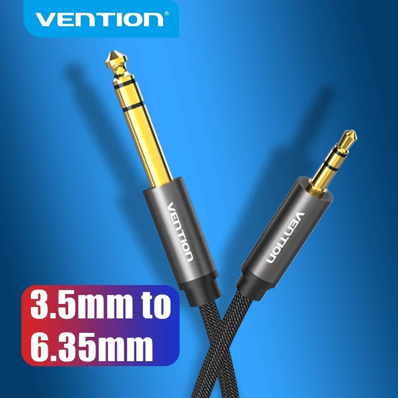 Аудиокабель Vention 3.5-6.5 мм, 3 м, Grey, Nylon Braided — фото 1