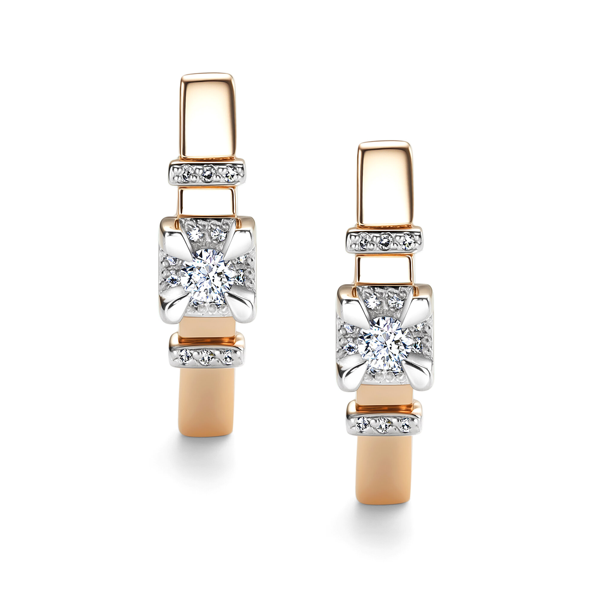 Серьги, красное золото, 585 проба, бриллиант