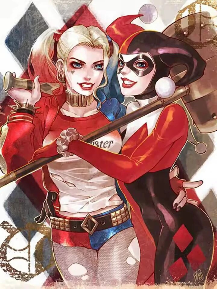 Алмазная мозаика на подрамнике "Харли Квинн" круглые бриллианты 40х50см