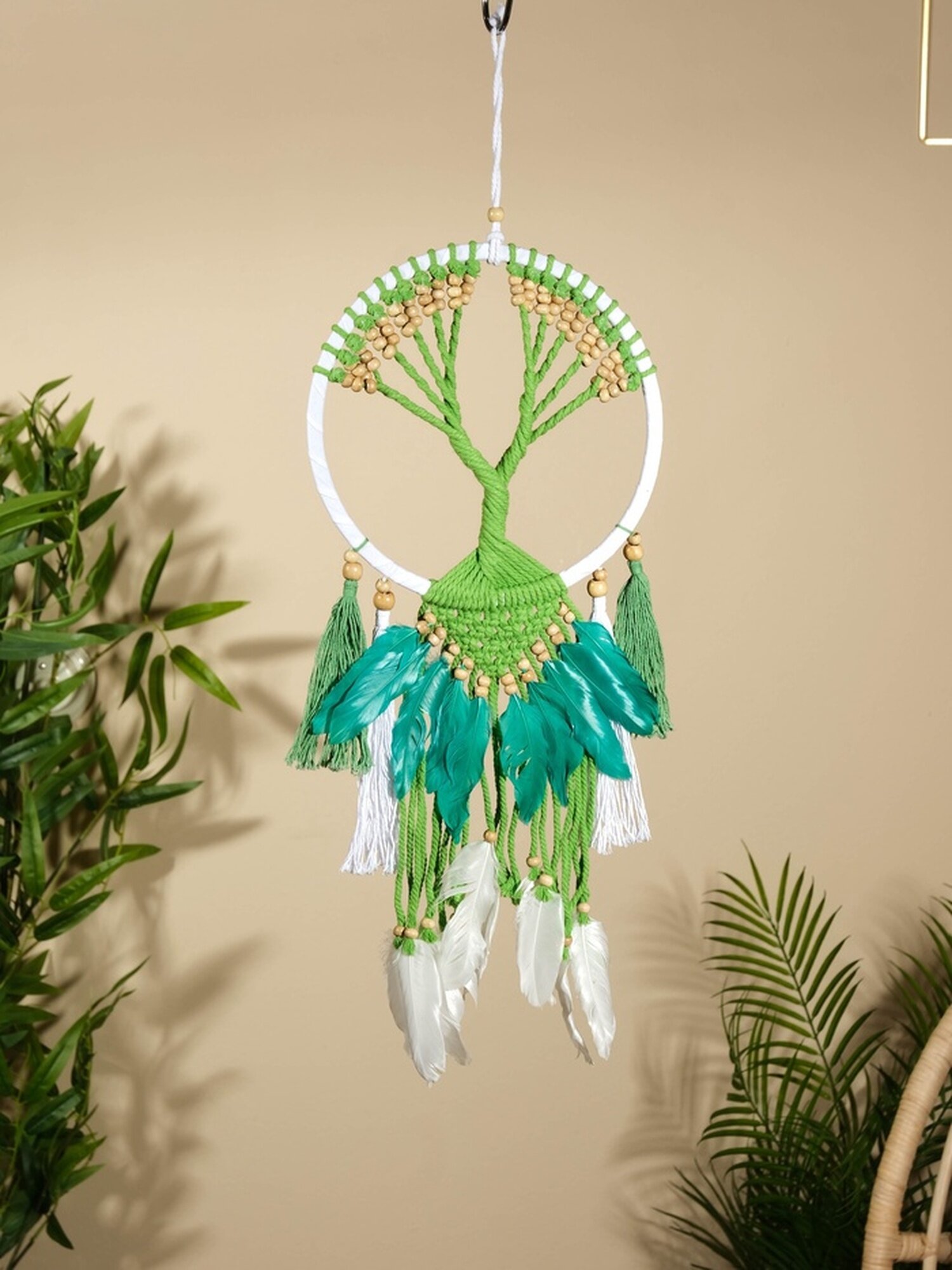 Ловец снов Сима-ленд "Зелёное дерево", дерево, текстиль, пластик, 22x60 см