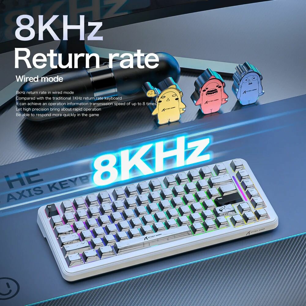 ATTACK SHARK X82PRO HE Беспроводная игровая клавиатура с магнитными переключателями (Белые контуры)