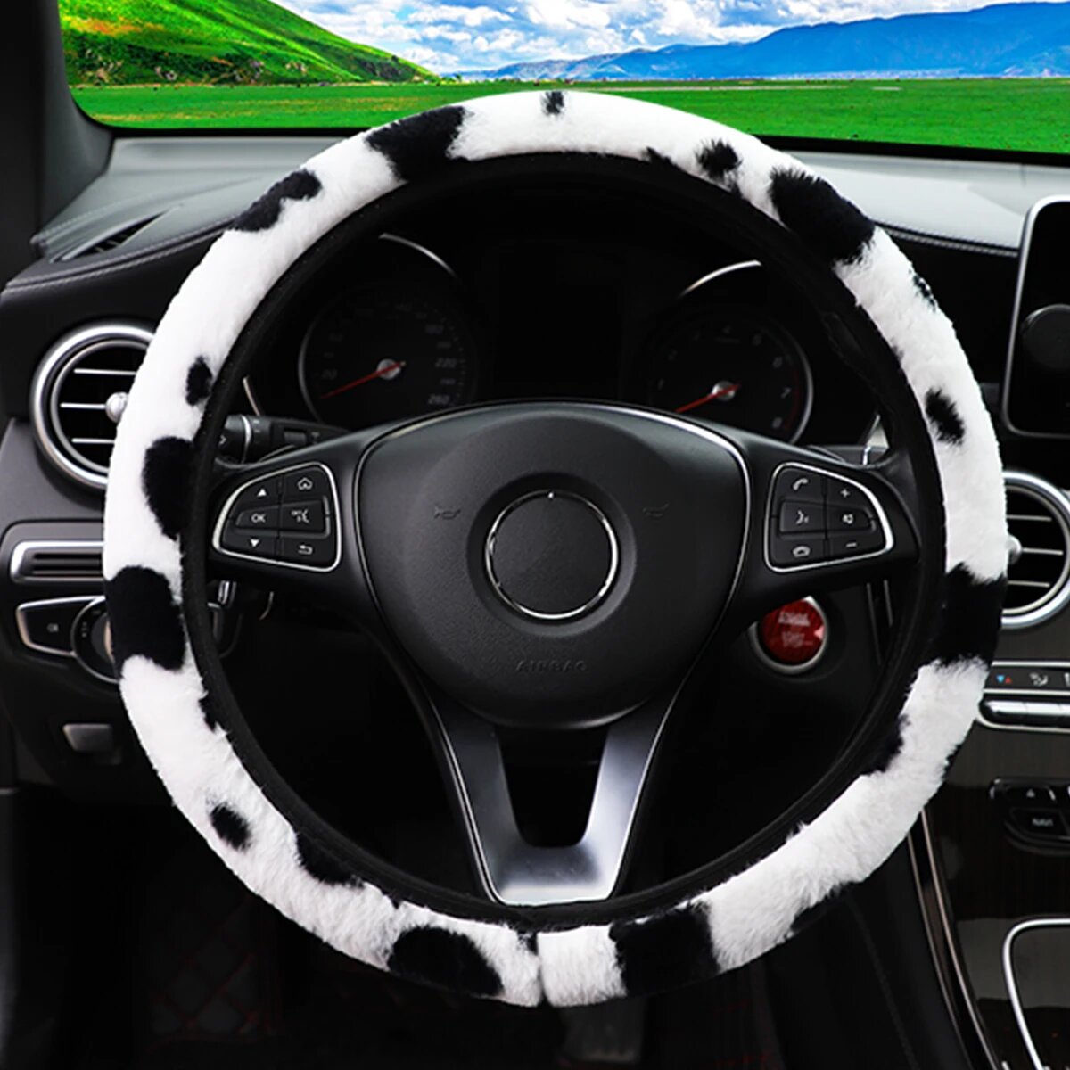 Зимняя Плюшевая Грелка Для Рук С Подогревом Для Руля Автомобиля Без Внутреннего Кольца Черного Black