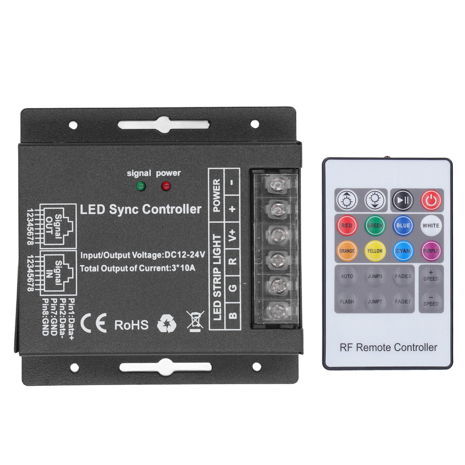 RGB Dimming Controller LED Module 24 Key Remote Control for Strip Lights DC 12V 24V