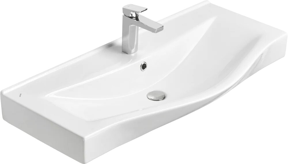 Мебельная раковина AQUATON Беверли 100 фарфоровая, раковина для ванной, со сливом-переливом, белая, прямоугольная