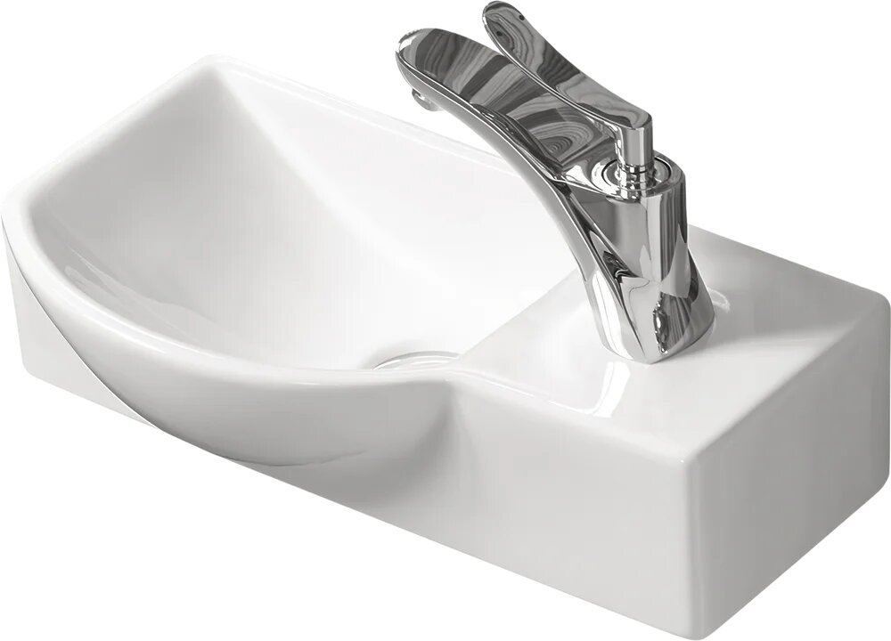 Раковина маленькая в туалет SantiLine SL-2011L 40 мини, подвесная, прямоугольная, фаянсовая, белая, 40 см