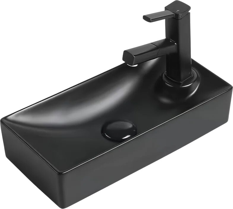 Раковина маленькая в туалет SantiLine SL-2009LMB 44 мини, подвесная, черная, раковина для ванной фаянсовая, прямоугольная