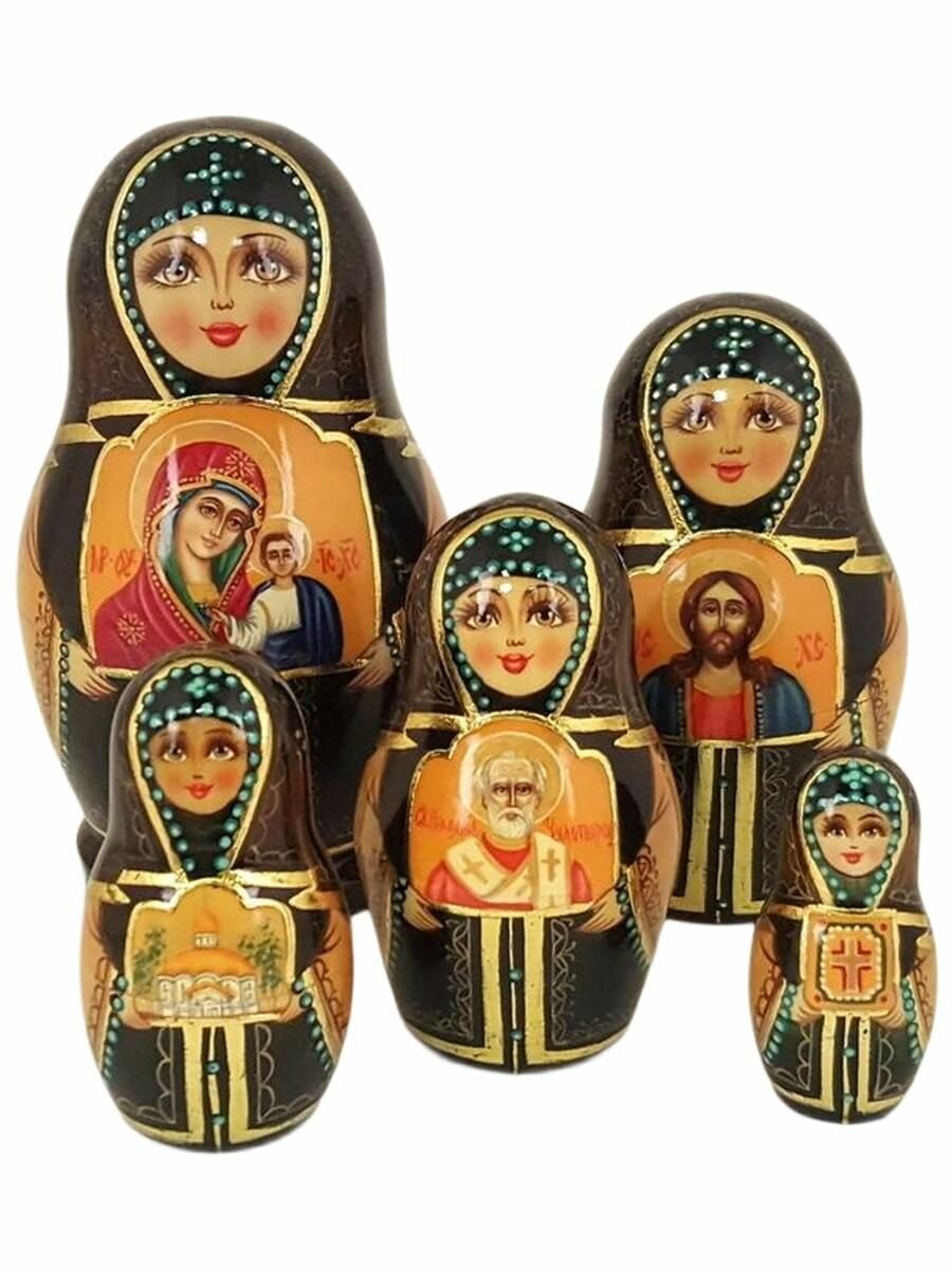 Матрешка авторская 5 предметов "Узор" (485), Вятская матрешка, ручная авторская работа