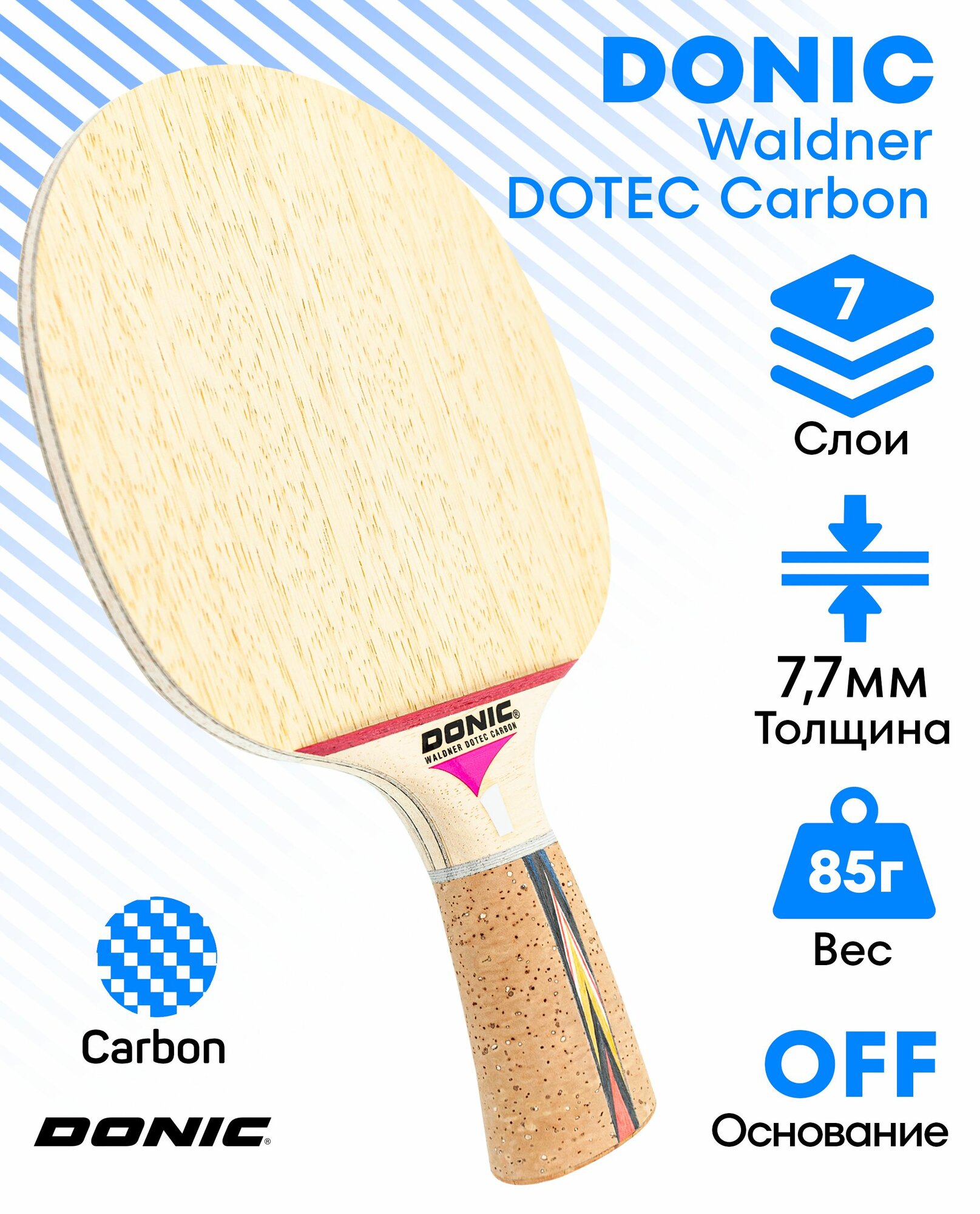 Основание для ракетки настольного тенниса DONIC Waldner DOTEC Carbon, ручка Left