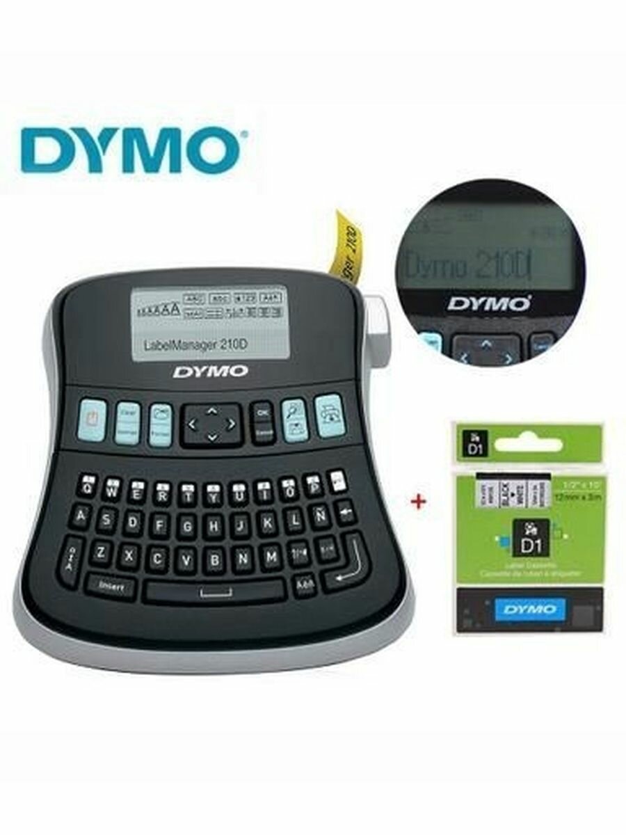 Принтер для чеков/наклеек/этикеток термо DYMO Принтер ленточный LM 210D клавиатура латиница+Лента для печати