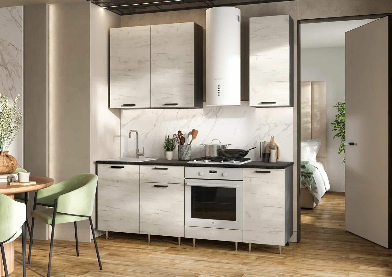 Кухня Рио NEW 2,0 м. Компоновка №2 Дуб Крафт белый, Графит (Кастило темный)