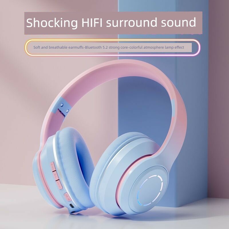 Стандартные беспроводные наушники Bluetooth с подсветкой в виде кошачьих ушей, одиночный режим, синий цвет для игр и