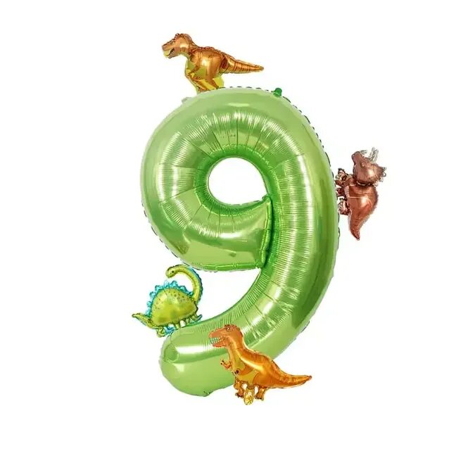 Набор фольгированных шаров с динозаврами 40 дюймов Number with dino 9