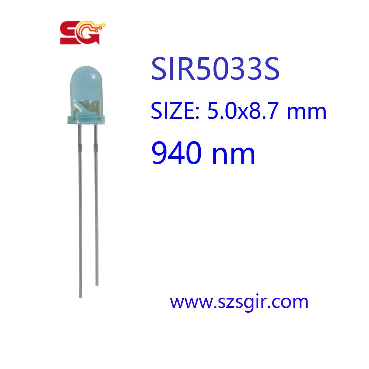 20 шт, 940 нм, 5 мм инфракрасный светодиод, SIR5033S, ИК светодиод, инфракрасный излучающий диод