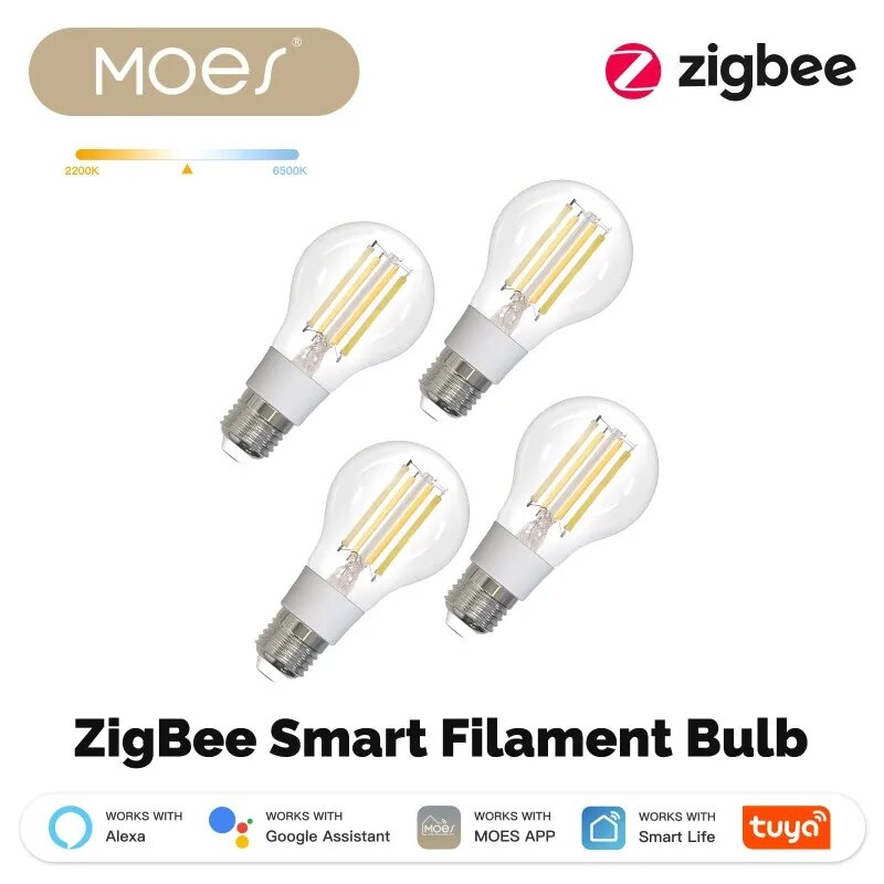 MOES ZigBee умная лампа E27, 4 шт, Zigbee Bulb