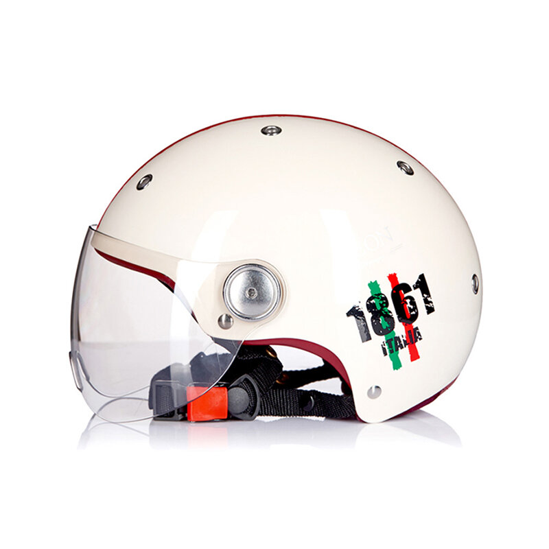 Полуоткрытый шлем унисекс BEON CCC, 1861 stripes bright milk white/red white green, XL EU, ABS, с одним визором