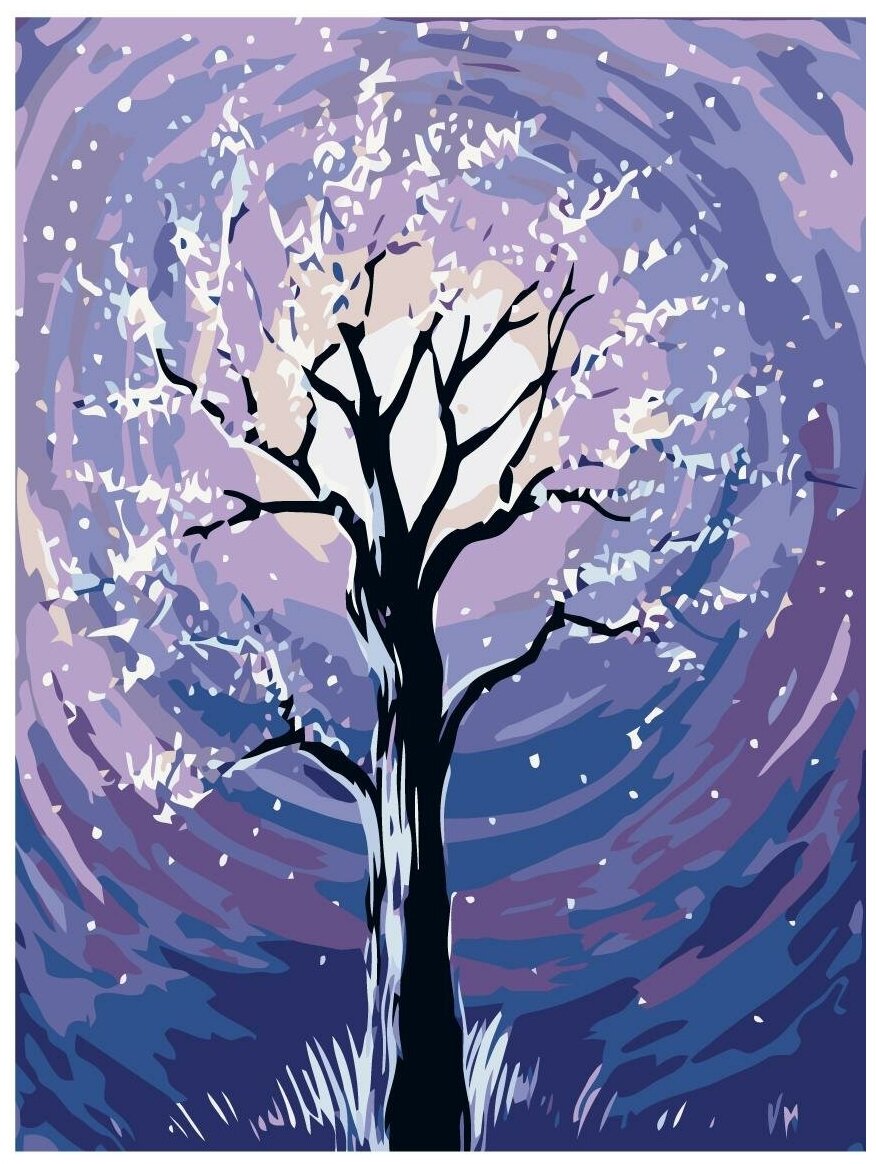 Дерево в лунном свете Раскраска по номерам на холсте Живопись по номерам