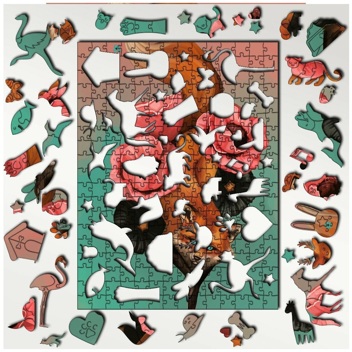 Пазл деревянный с фигурками из дерева 340 деталей 36х27 см животные лиса милота - 3103