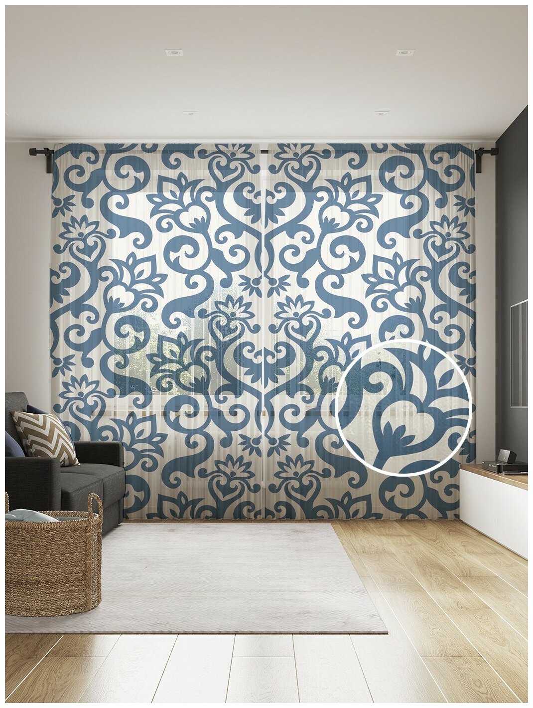 Фототюль JoyArty "Узоры гжель", 145x265см (2 полотна со шторной лентой + 50 крючков)