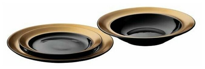 Набор тарелок, BerHOFF Gem, черный, фарфор, 3 предмета: суповая, обеденная, десертная