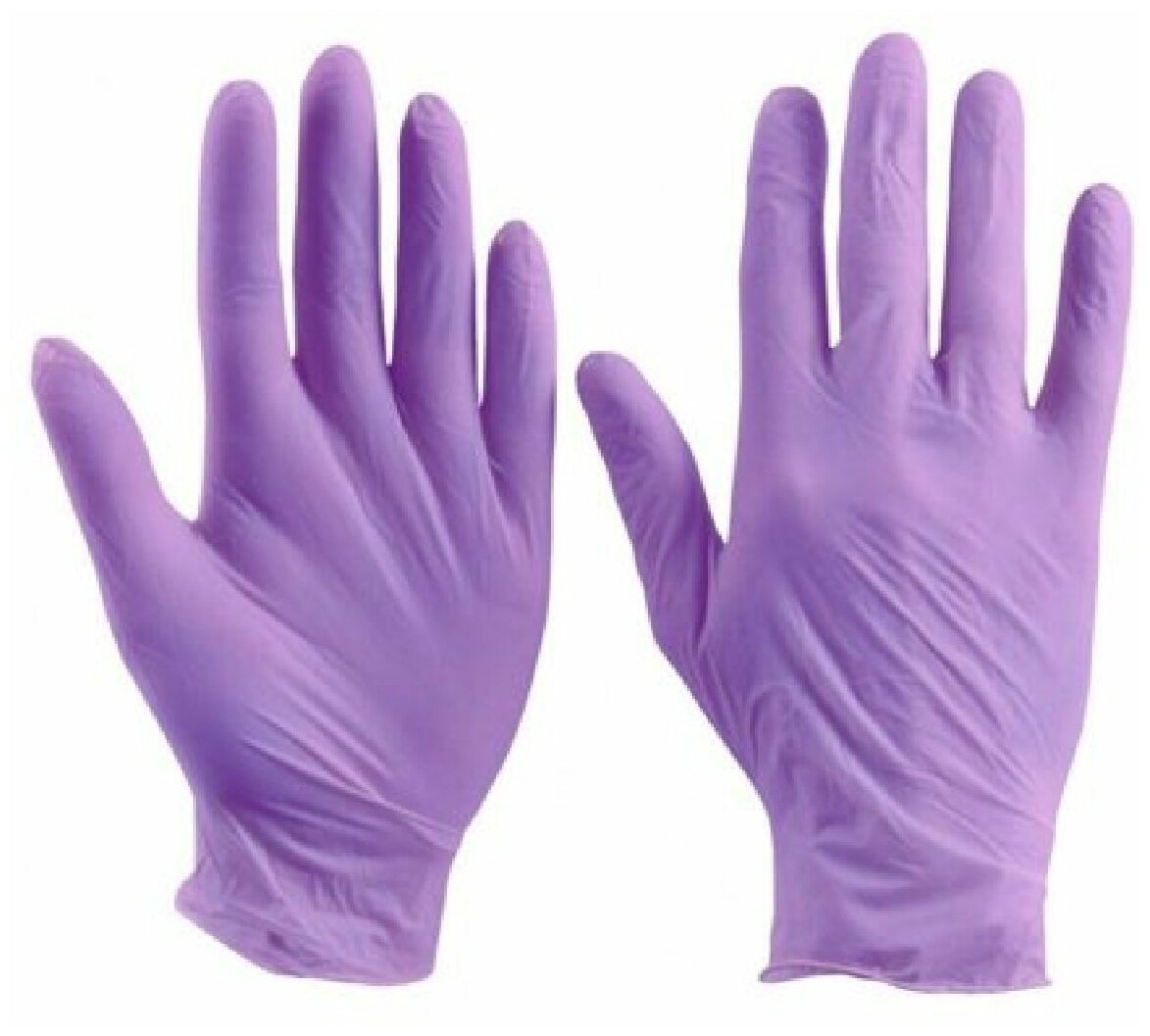 Перчатки хозяйственные нитриловые сиреневые Benovy, размер M (100 шт/уп, 50 пар)