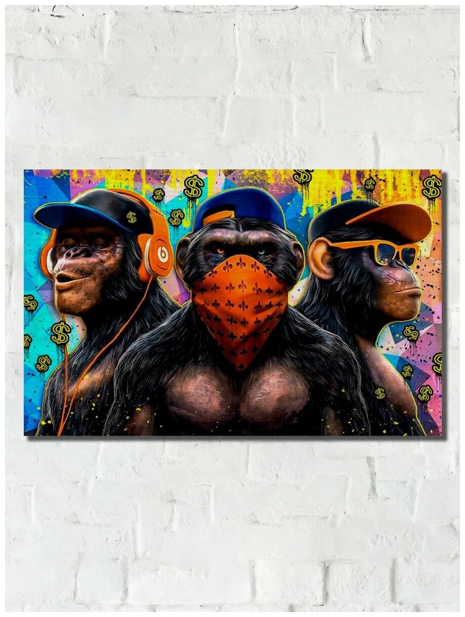 Картина интерьерная на дереве Три обезьяны не слышу не вижу не говорю - 6623 Г