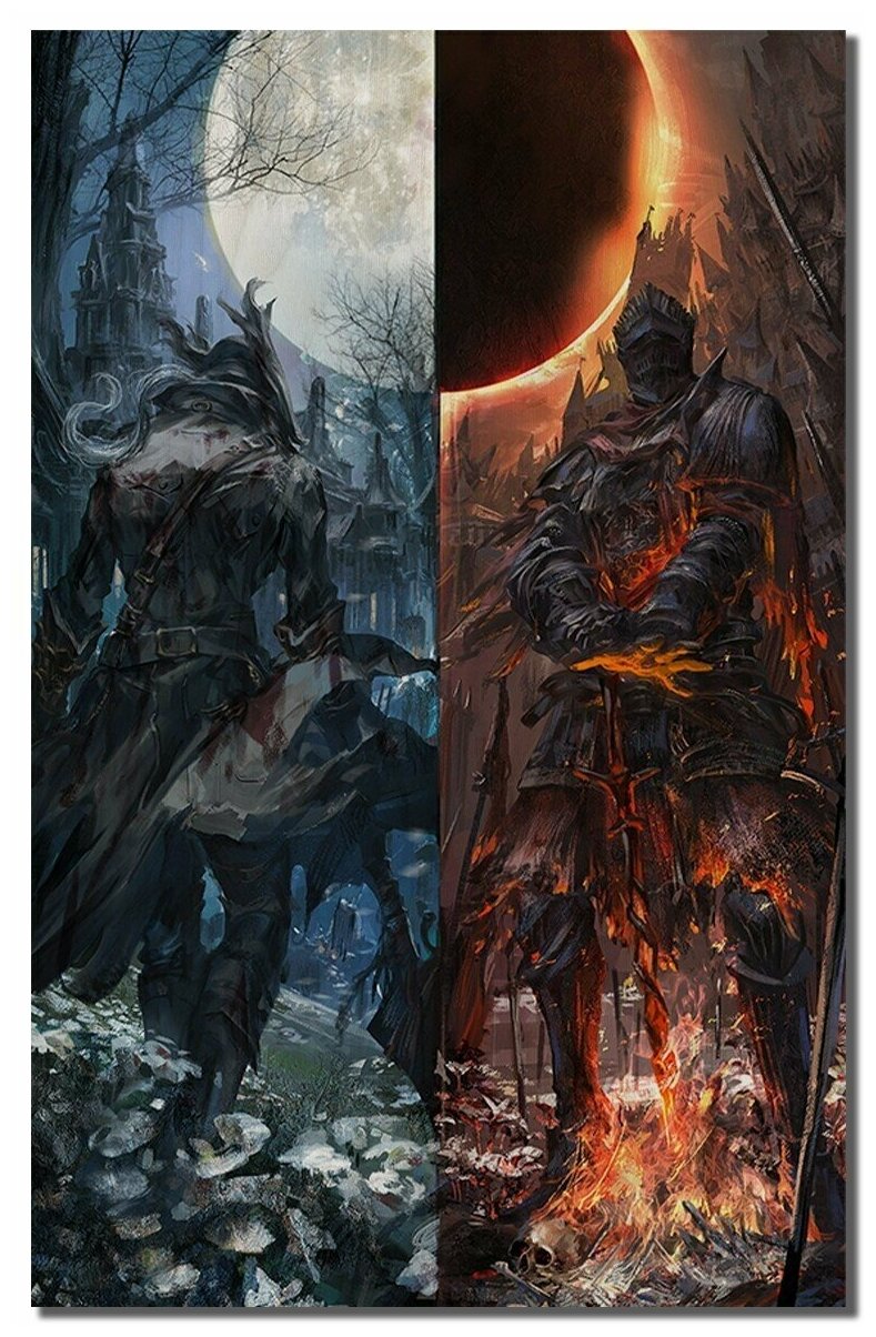 Картина интерьерная на дереве, рисунок игра Bloodborne и Dark souls - 6545 В