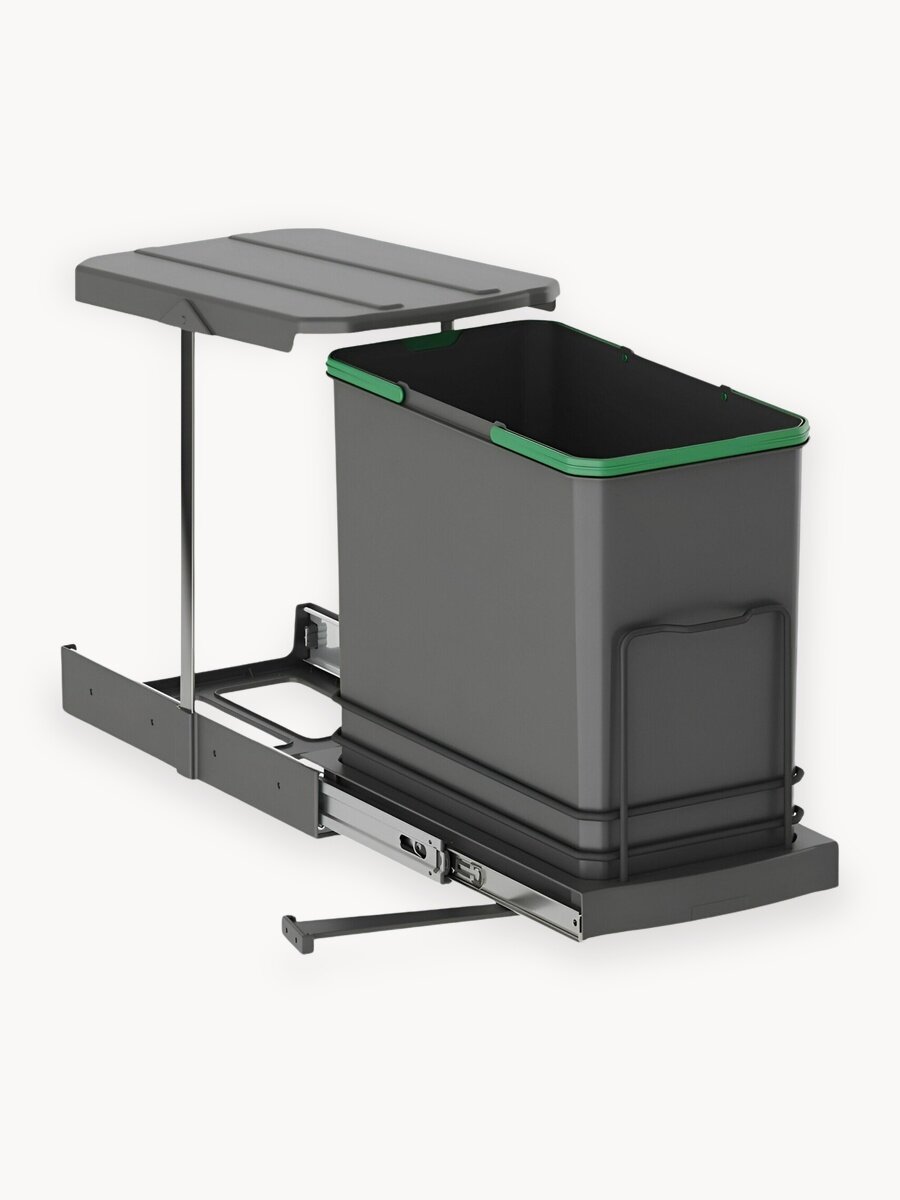 Мусорное ведро Starax Large Busket S-2571-A выдвижное, автоматическое открывание крышки, 24 литра, в базу 400 мм, антрацит