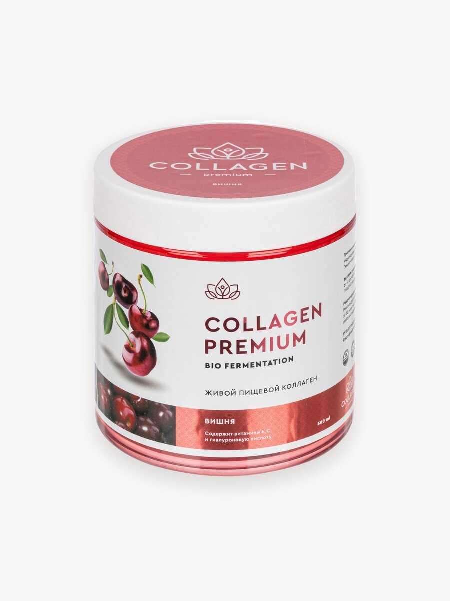 Натуральный пищевой коллаген в желе Collagen Premium с витаминами С, В6 и хондроитином с соком вишни для суставов 500 гр