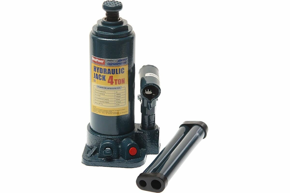 Домкрат гидравлический M-90404S бутылочный 4т (выс. подъема 194-372мм) с клапаном в кейсе MEGAPOWER