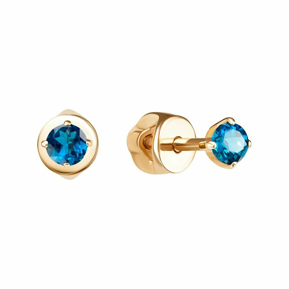 Серьги пусеты, золото, 585 проба, Лондон топаз