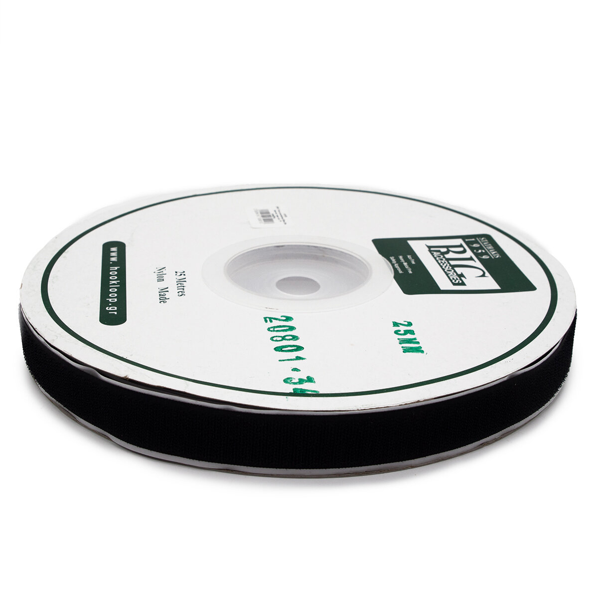 Липучка самоклеющаяся на клеевой основе, сторона 'крючок', лента 25м*25мм, черная, Протос