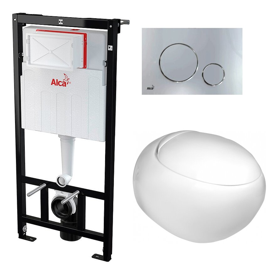 Комплект 3 в 1 инсталляция AlcaPlast + Подвесной унитаз WeltWasser Jeckenbach + кнопка хром