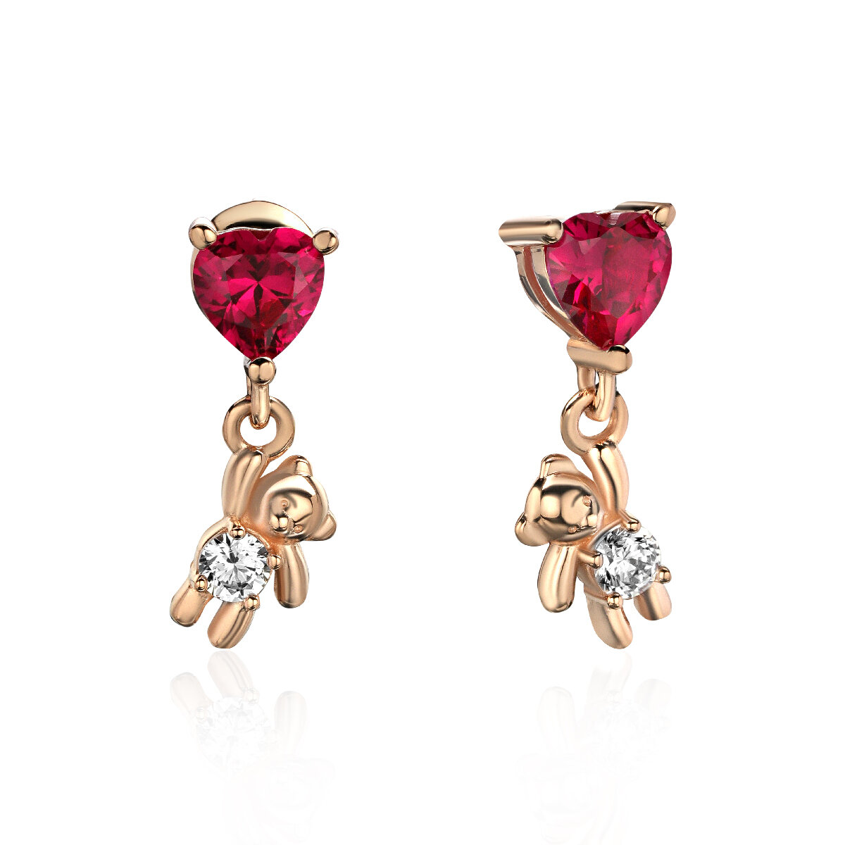 Серьги, красное золото, 585 проба, фианит, рубин синтетический