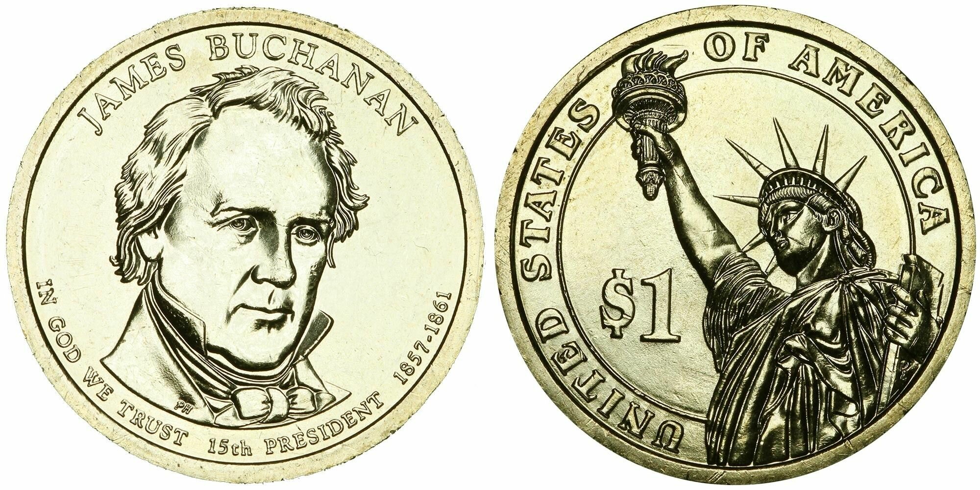 США 1 доллар 2010 Президент 15 - Джеймс Бьюкенен (1857-1861)