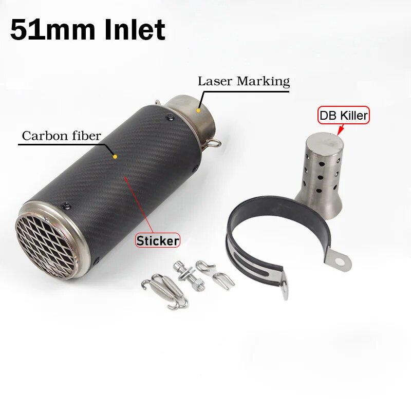 Выхлопная труба для мотоцикла, глушитель из углеродного волокна, 51 мм/60 мм, для Z900 PCX125 Z400 MT07 R3 16-51mm