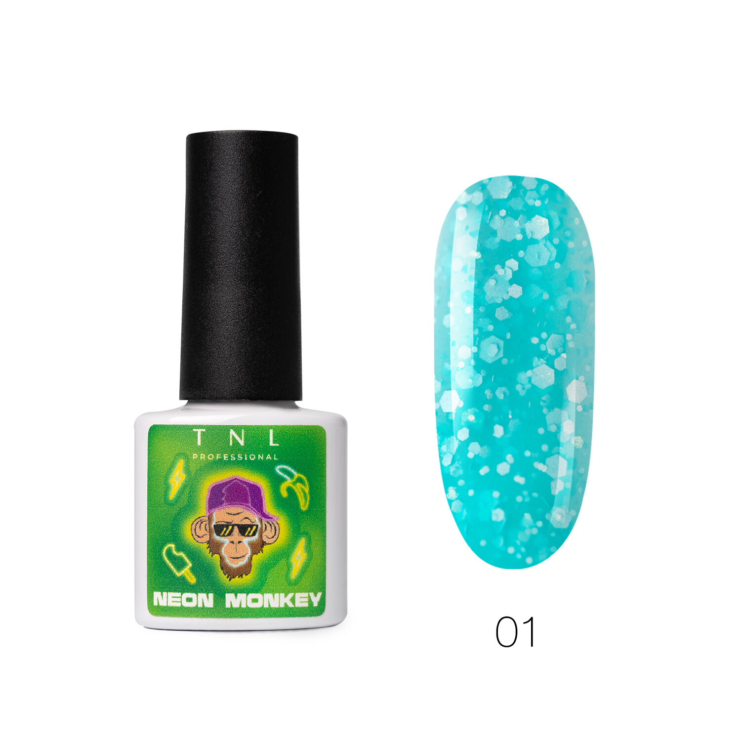 Гель-лак TNL Professional "Neon Monkey" №01 - бирюзовый неон, 6 мл