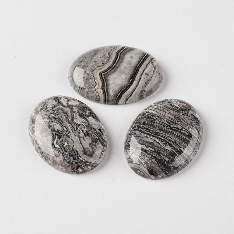 Кабошон каменный, 40х30мм, яшма пейзажная серая, 1 шт.