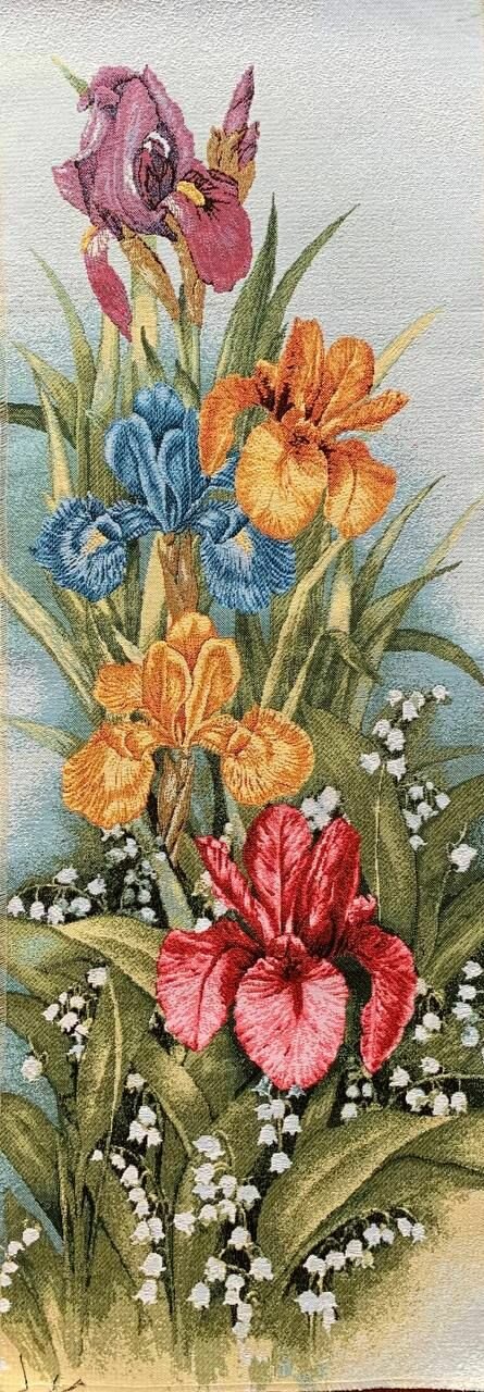 Гобелен, гобелен без рамы 33х97 см / "Ирисы и ландыши"