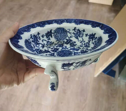 Тарелка "Блюдо для Будды", фарфор, 8 дюймов, сине-белая, с фруктами