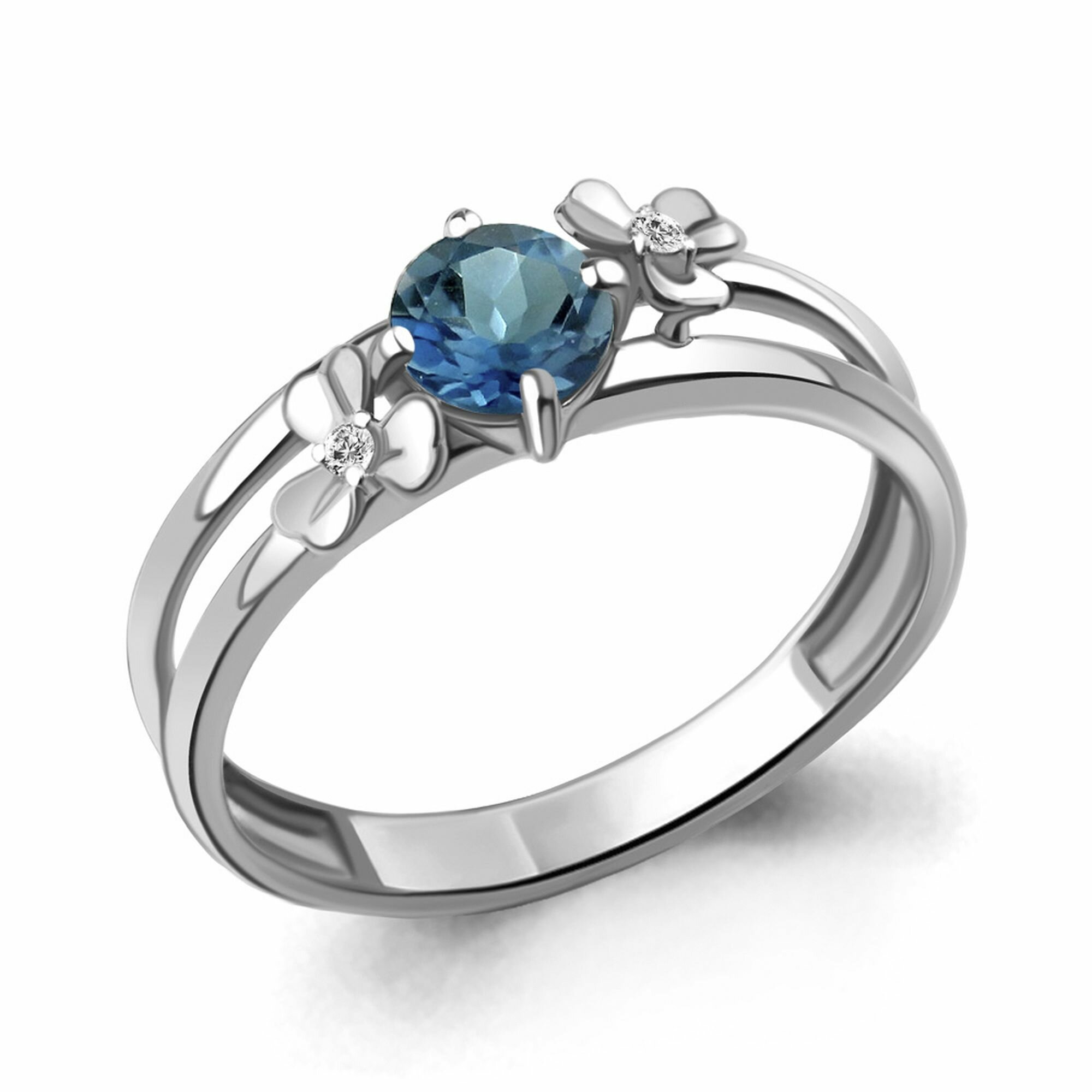 Кольцо, серебро, 925 проба, родирование, фианит, Лондон топаз