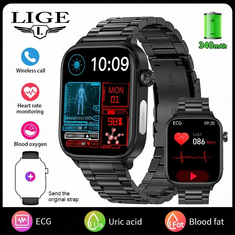 New ECG Smart Watch For Men Heart Rate Uric Acid SOS First Aid Function Sport Wristwatch Bluetooth Call Women Smartwatch